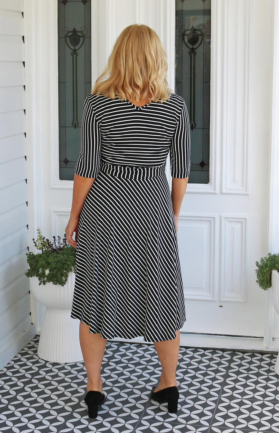 Emily Reversible Dress in black stripes – Maiocchi