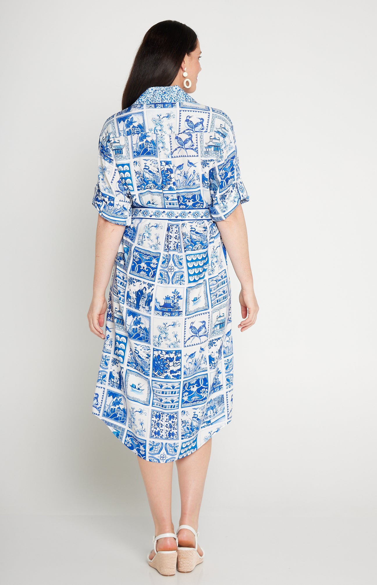 Alison Shirt Dress in patchwork blue – Maiocchi