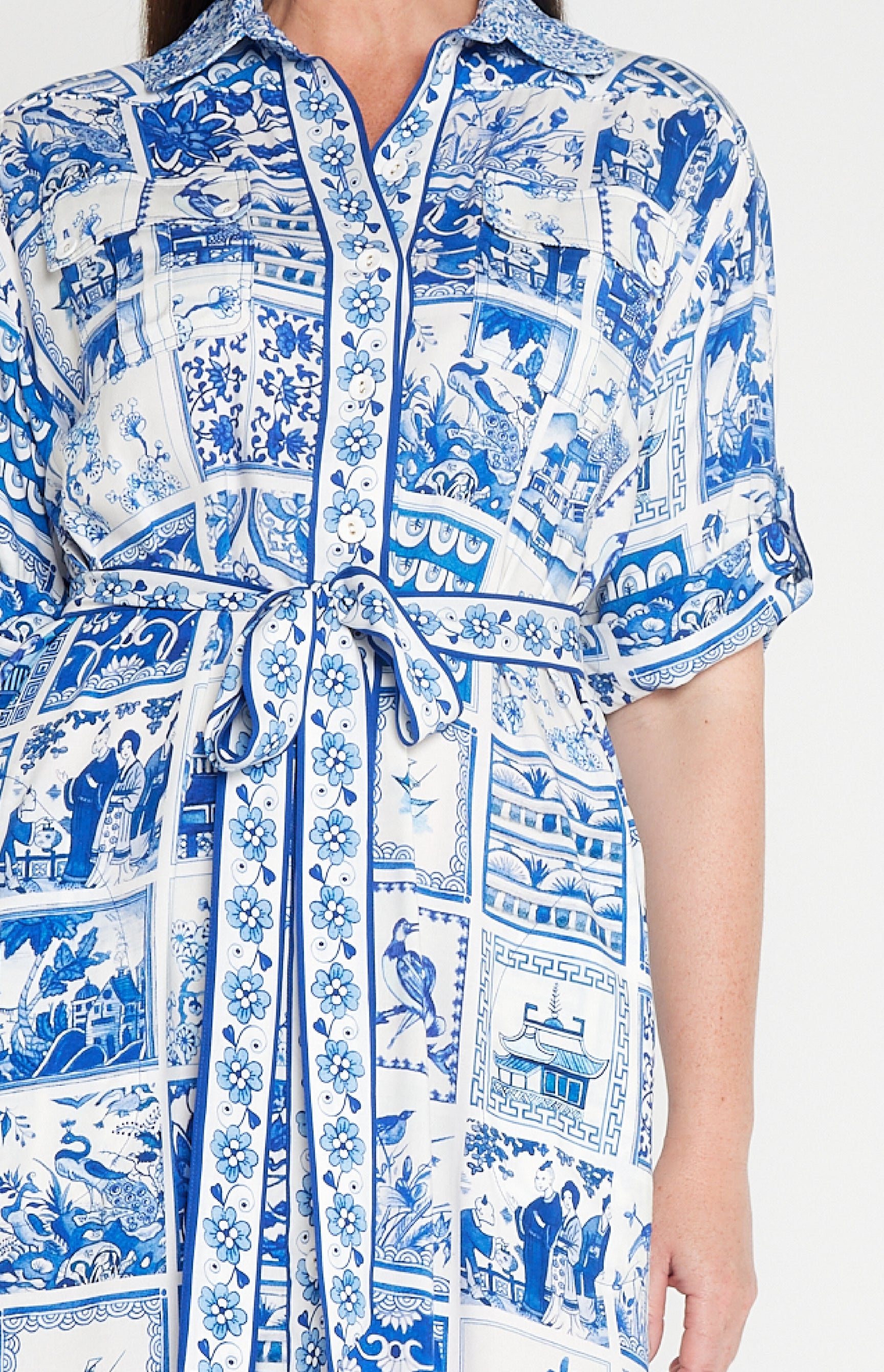 Alison Shirt Dress in patchwork blue – Maiocchi